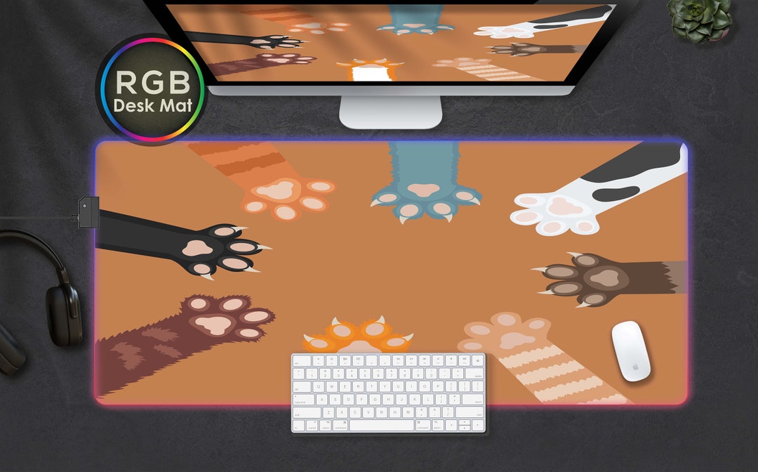 Cute Animal Rgb Desk Gaming Mat, Large Gaming Mouse Pad With RGB Led ...