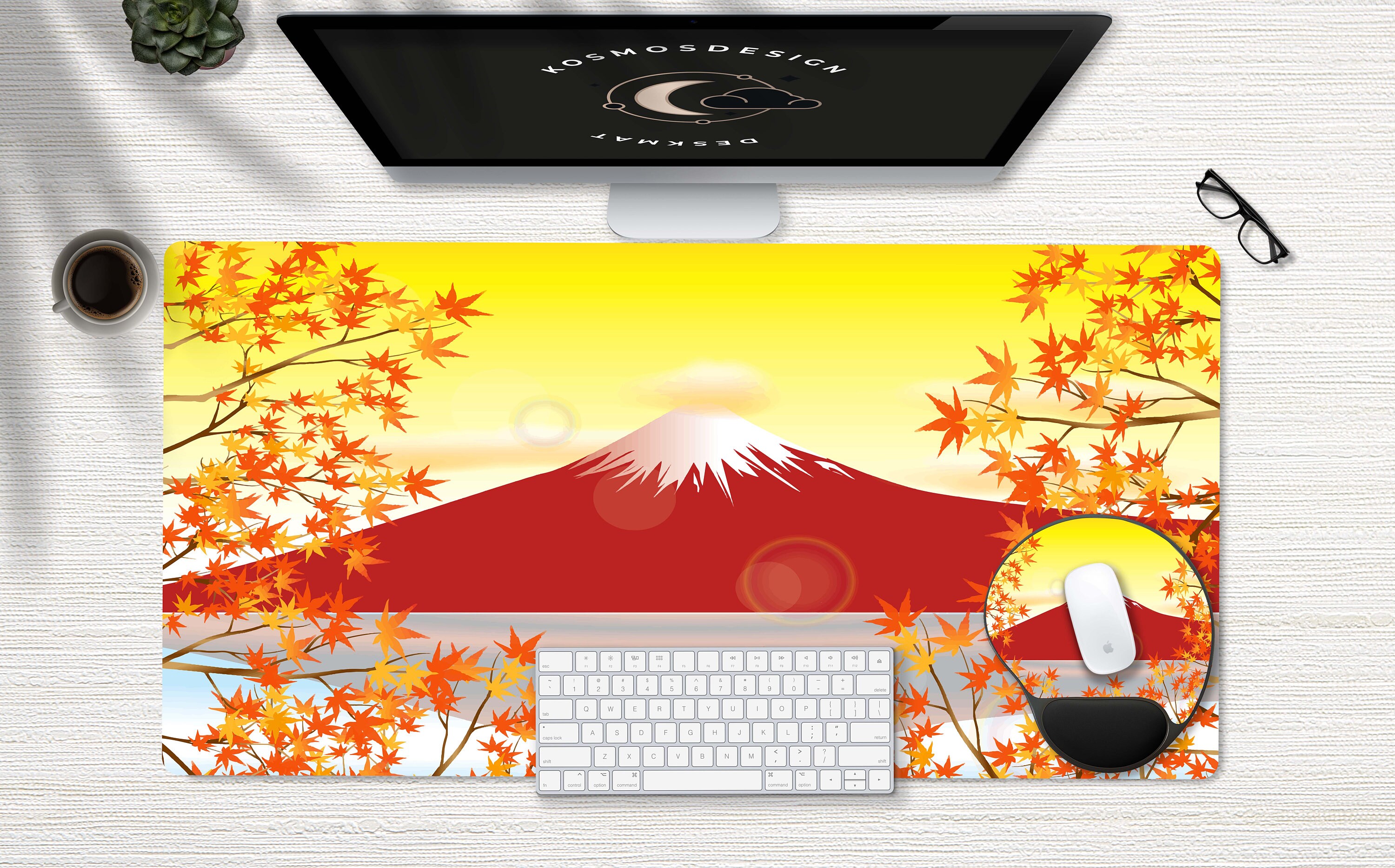 Computer Desk Mat Japanese Wave Desk Mat Keyboard Mat Retro Desk Mat ...