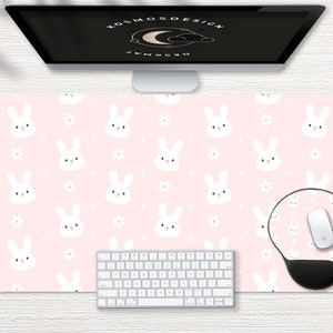 Cute Rabbit Desk Mat, Pink Desk Mat, Desk Pad, Kawaii Desk Mat, Pink ...