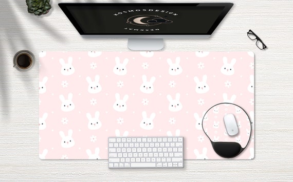 Cute Rabbit Desk Mat Pink Desk Mat Desk Pad Kawaii Desk | Etsy