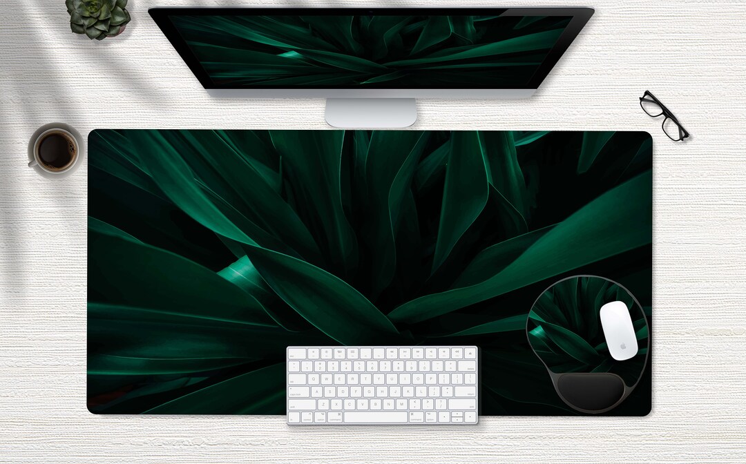 Green Leaves Desk Mat, Green Desk Mat, Green Mouse Pad, Aesthetic Desk ...