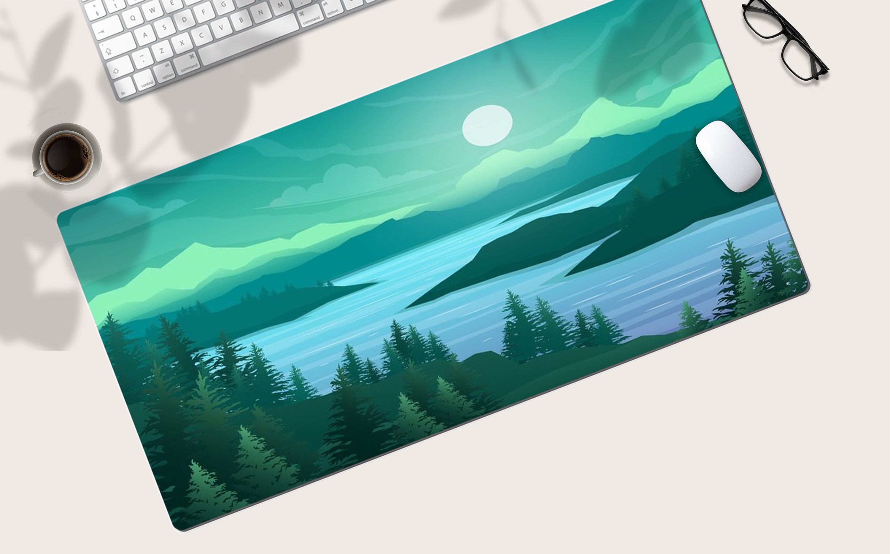 Nature Scene With River and Hills Desk Mat Green Desk Mat - Etsy