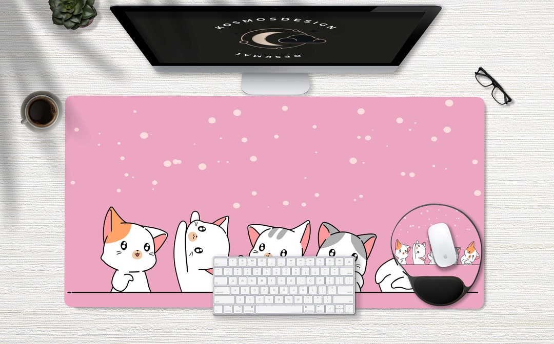 Cats Cute Desk Mat, Cute Desk Pad, Pink Desk Mat, Kawaii Mouse Pad ...