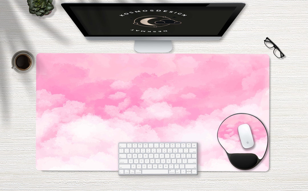 Cute Watercolor Pastel Sky Desk Mat, Pink Desk Mat, Pink Desk Pad, Cute ...