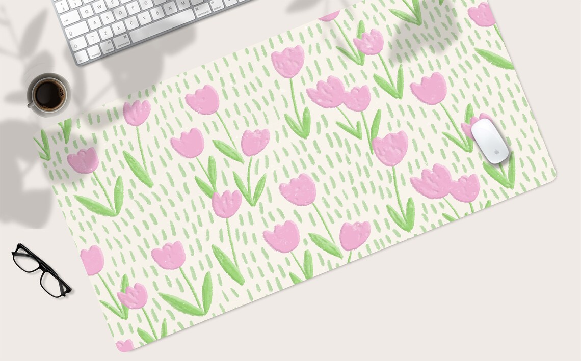 Floral Desk Mat Pink Flower Desk Pad Green Desk Mat Desk | Etsy