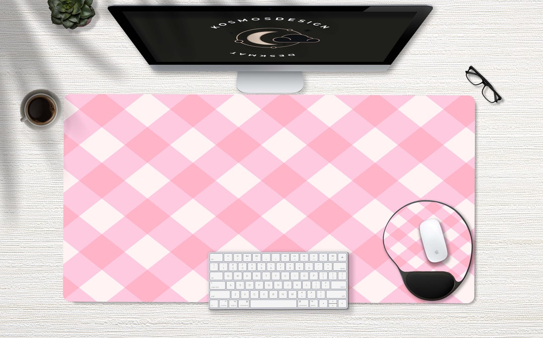 Pink Plaid Desk Mat, Pink Desk Mat, Cute Desk Mat, Desk Pad Cute, Pink ...
