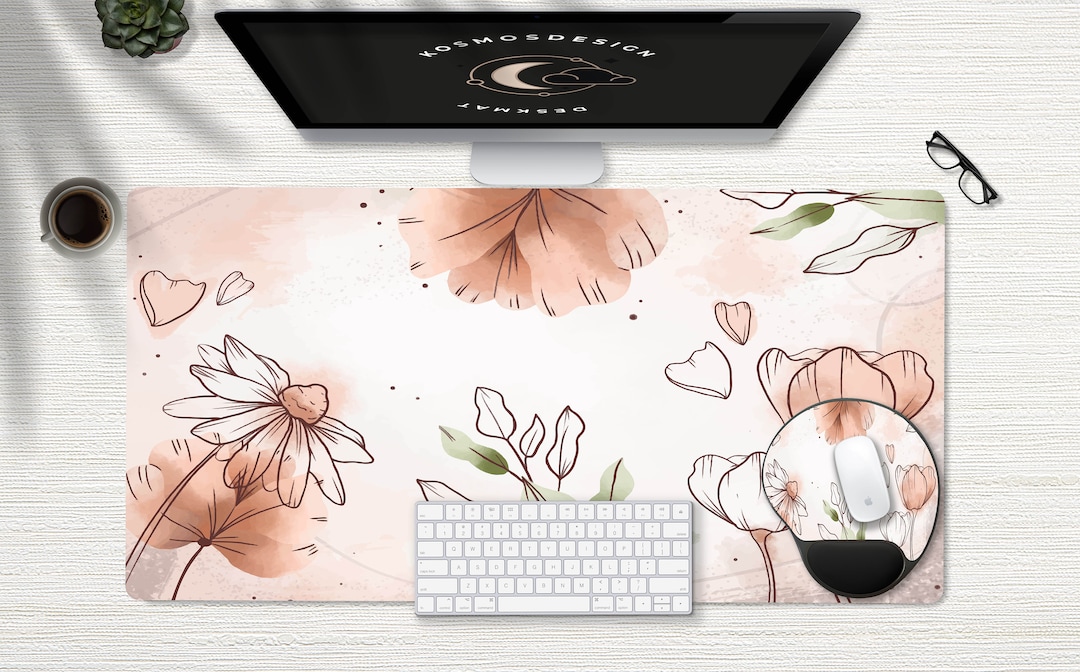 Boho Leaves Desk Mat, Floral Boho Desk Mat, Cute Desk Pad, Wrist Rest ...