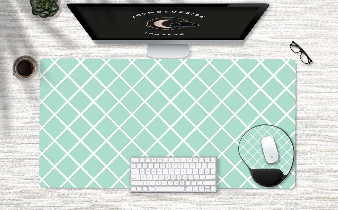Mint Green Floral Desk Mat, Geometric Desk Mat, Office Desk Accessories ...