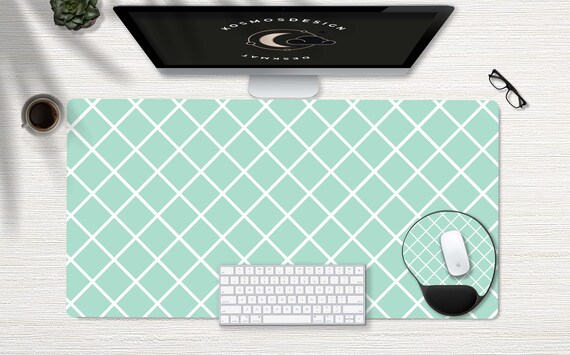 Mint Green Floral Desk Mat Geometric Desk Mat Office Desk | Etsy