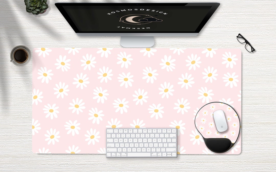 Pink Daisy Desk Mat, Pink Desk Mat, Cute Desk Mat, Desk Pad Cute, Desk ...