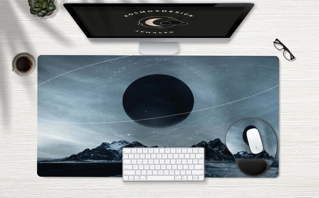 Mountains Landscape Full Moon Desk Mat, Moon Desk Mat, Landscape Desk ...