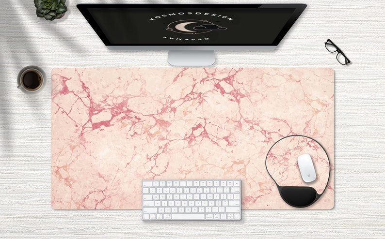 Pink Marble Texture Desk Mat Pink Desk Mat Cute Mouse Pad | Etsy