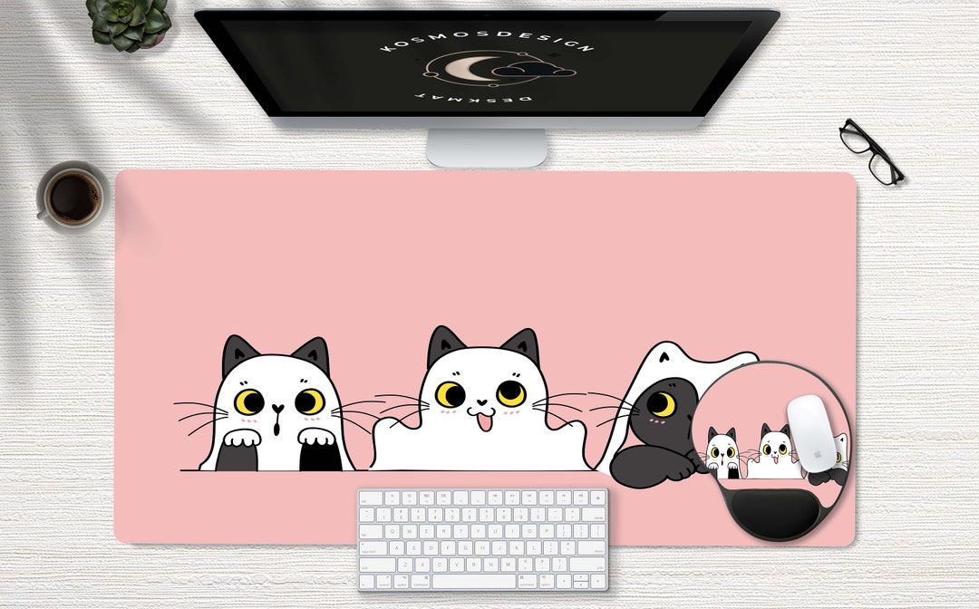 Cat Cute Desk Mat, Cute Mouse Pad, Pink Desk Mat, Kawaii Desk Mat, Cute ...
