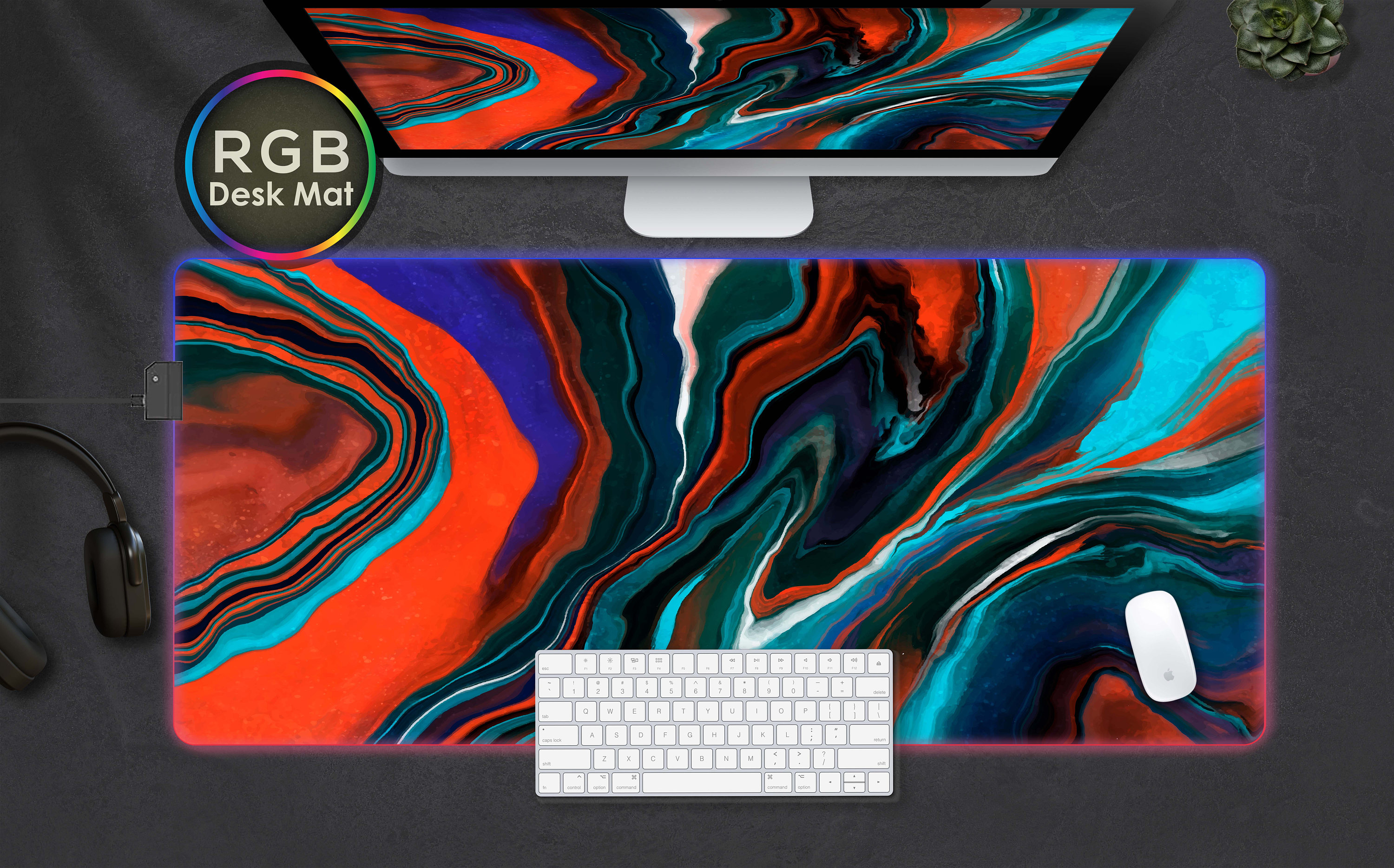 Watercolor Rgb Desk Gaming Mat, Large Gaming Mouse Pad With RGB Led ...