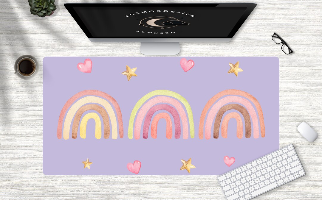 Watercolor Rainbow Desk Mat, Kawaii Desk Mat, Pastel Colour Desk Mat ...