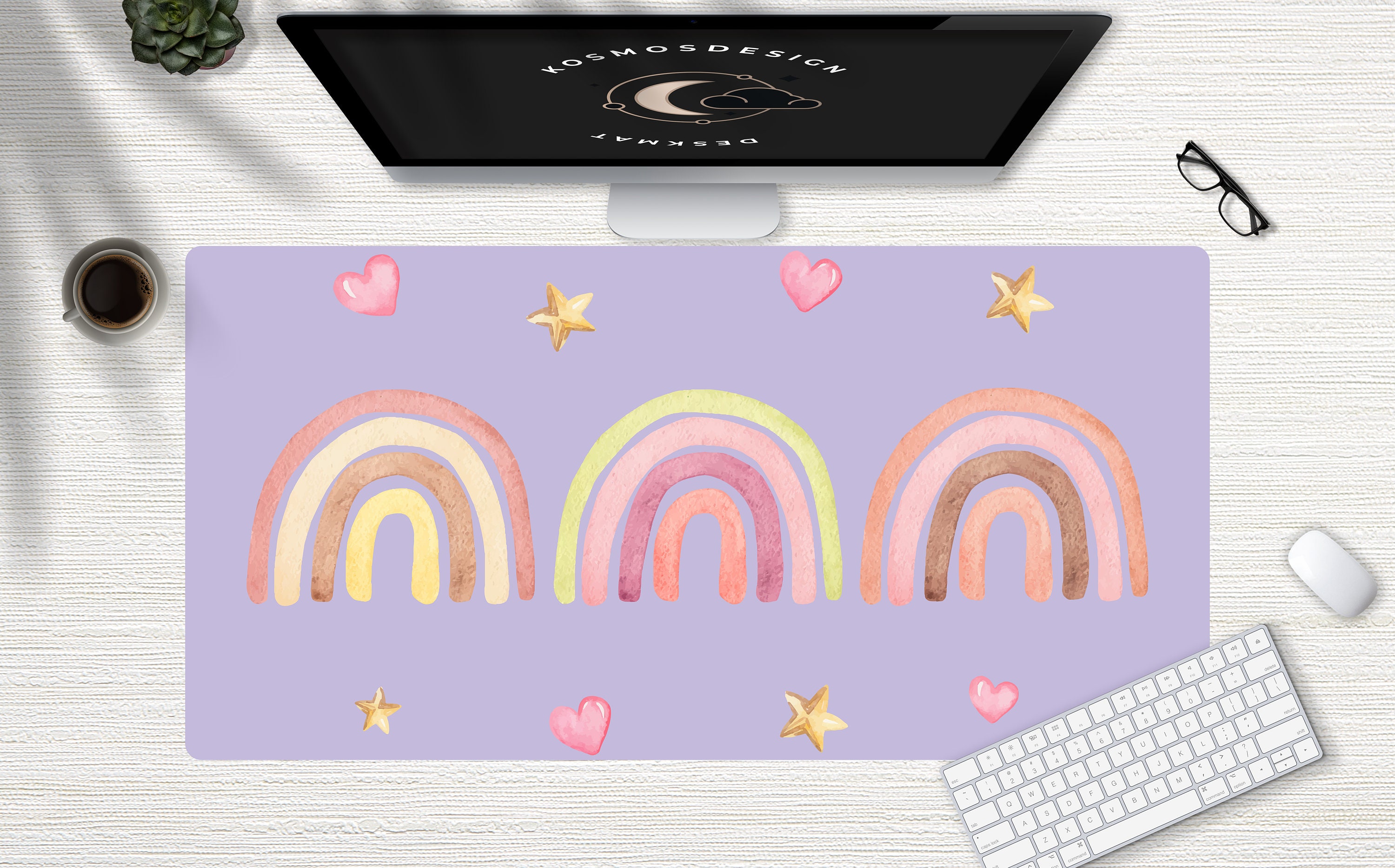 Watercolor Rainbow Desk Mat Kawaii Desk Mat Pastel Colour - Etsy