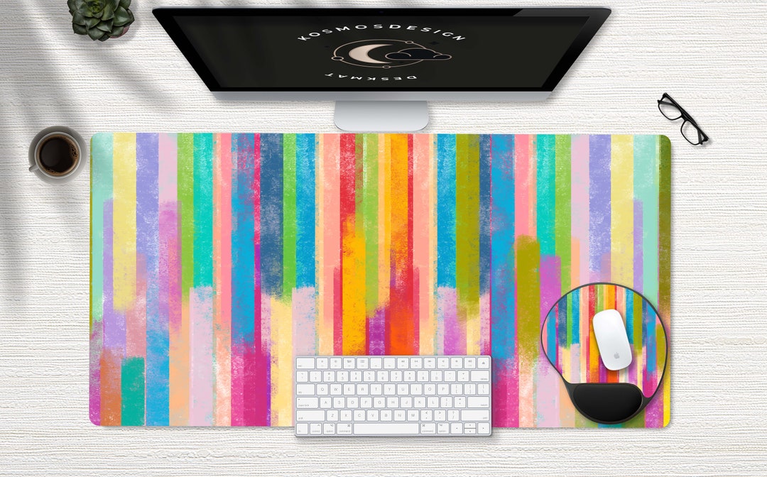 Brush Stroke Desk Mat, Pastel Painting Desk Mat, Colorful Desk Mat ...
