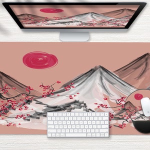Japanese Sakura Desk Mat, Anime Desk Mat, Fuji Mountain Desk Mat, Desk ...