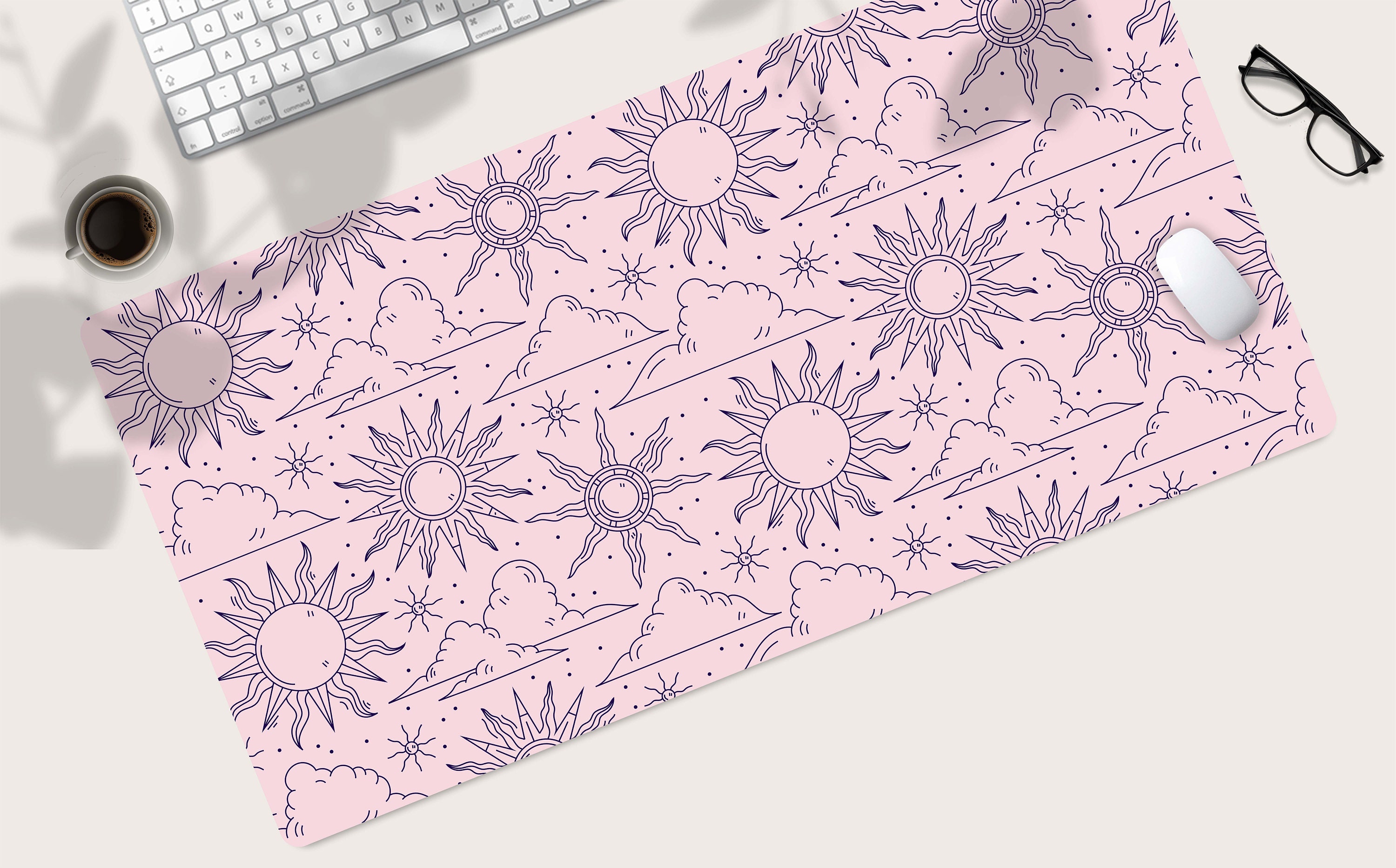 Sun and Cloud Desk Mat Pink Desk Mat Boho Desk Mat Office - Etsy
