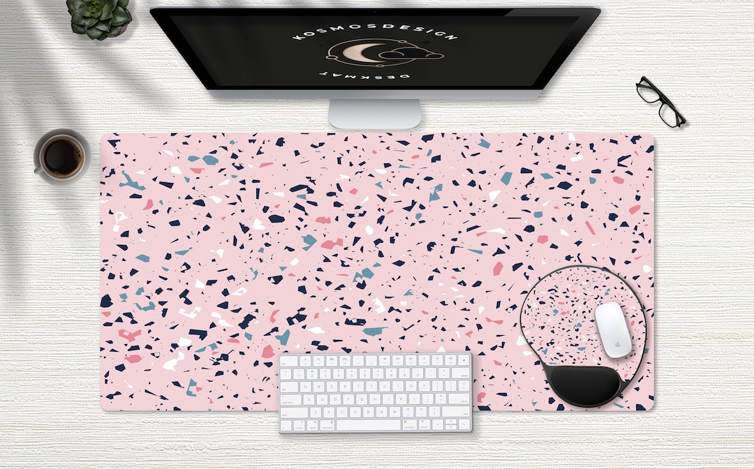 Pink Terrazo Desk Mat, Pink Desk Mat, Geometric Desk Mat, Aesthetic ...