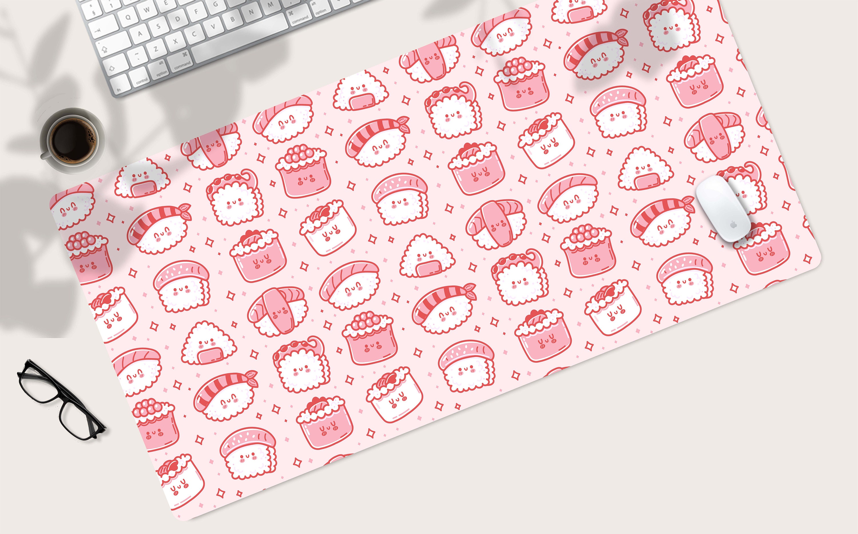 Pink Sushi Desk Mat Japanese Desk Mat Pink Desk Mat Anime - Etsy