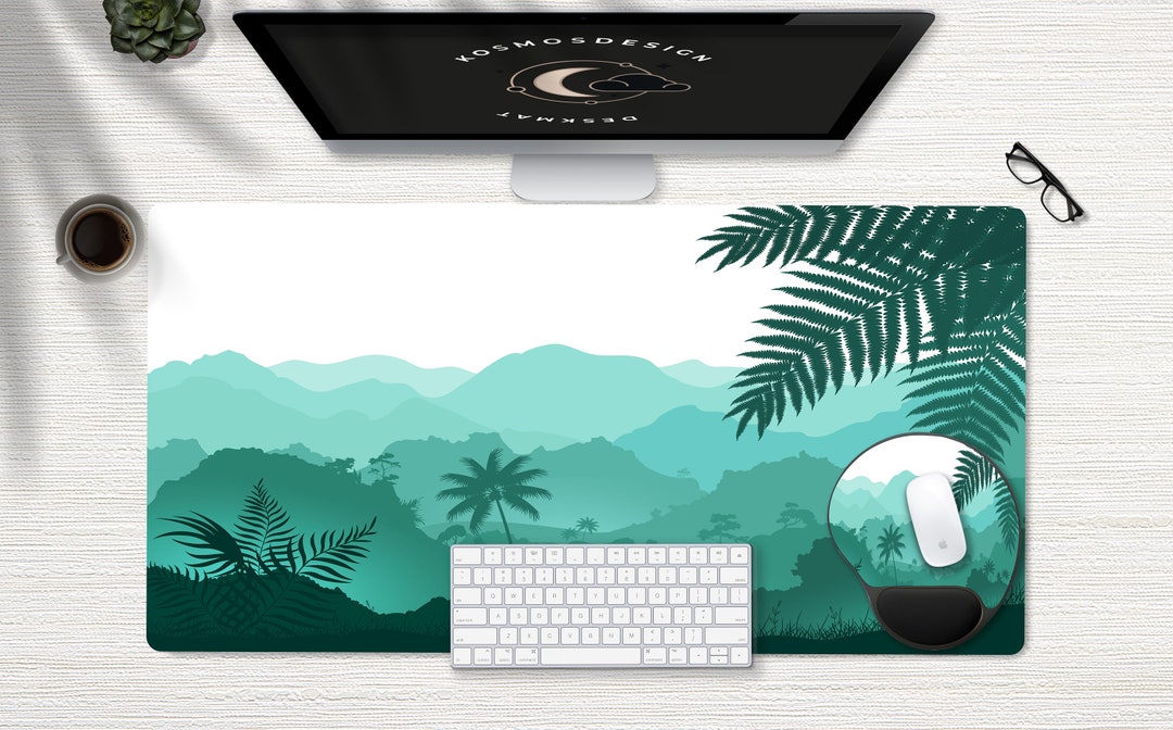 Green Desk Mat, Natural Desk Pad, Wrist Rest Mouse Pad, Modern Desk ...