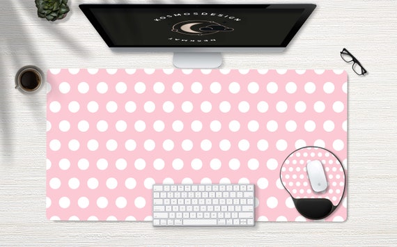 Pink Polka Dot Desk Mat Pink Desk Mat Cute Desk Mat Desk | Etsy