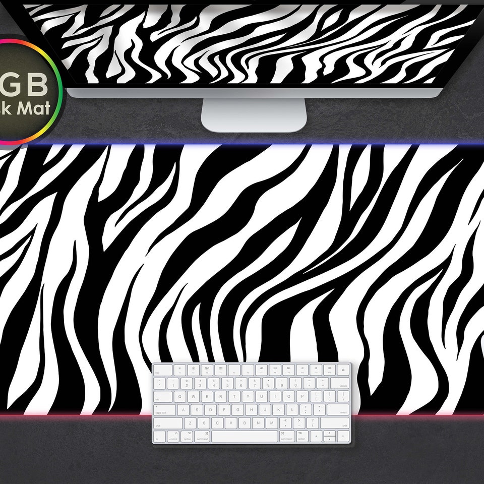 Zebra Skin Rgb Desk Gaming Mat, Large Gaming Mouse Pad With RGB Led ...