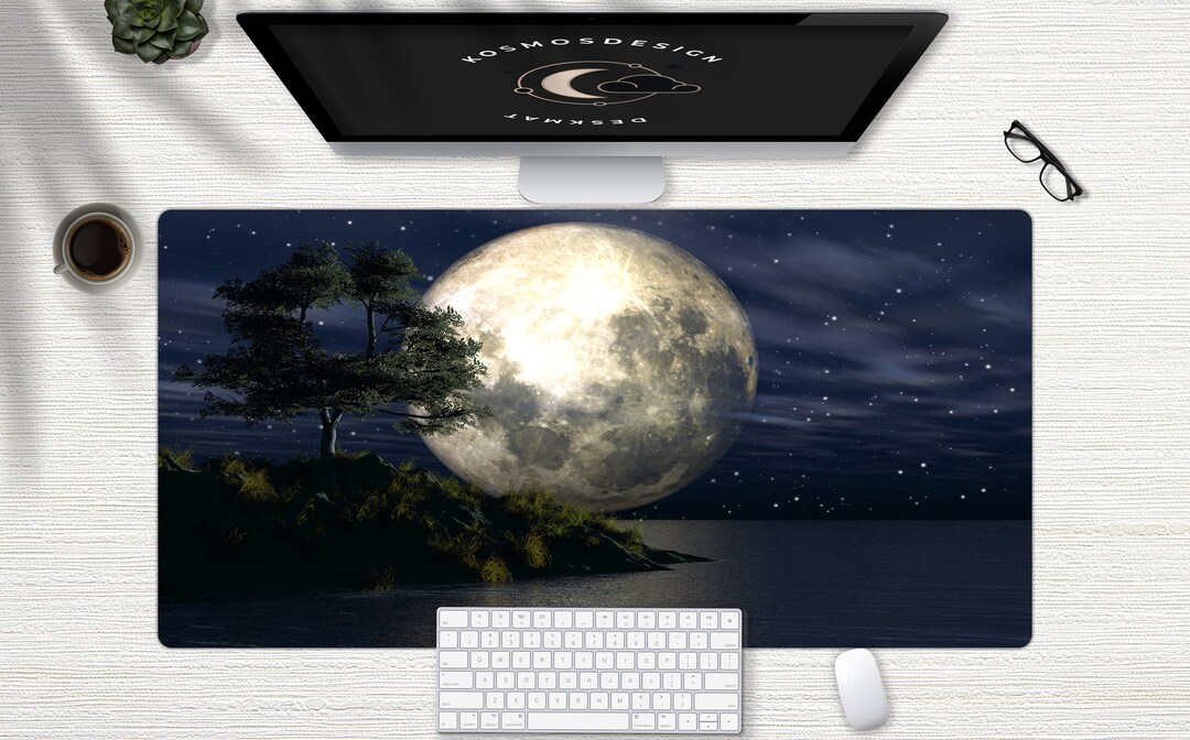 Mountains Landscape Full Moon Desk Mat, Moon Desk Mat, Landscape Desk ...