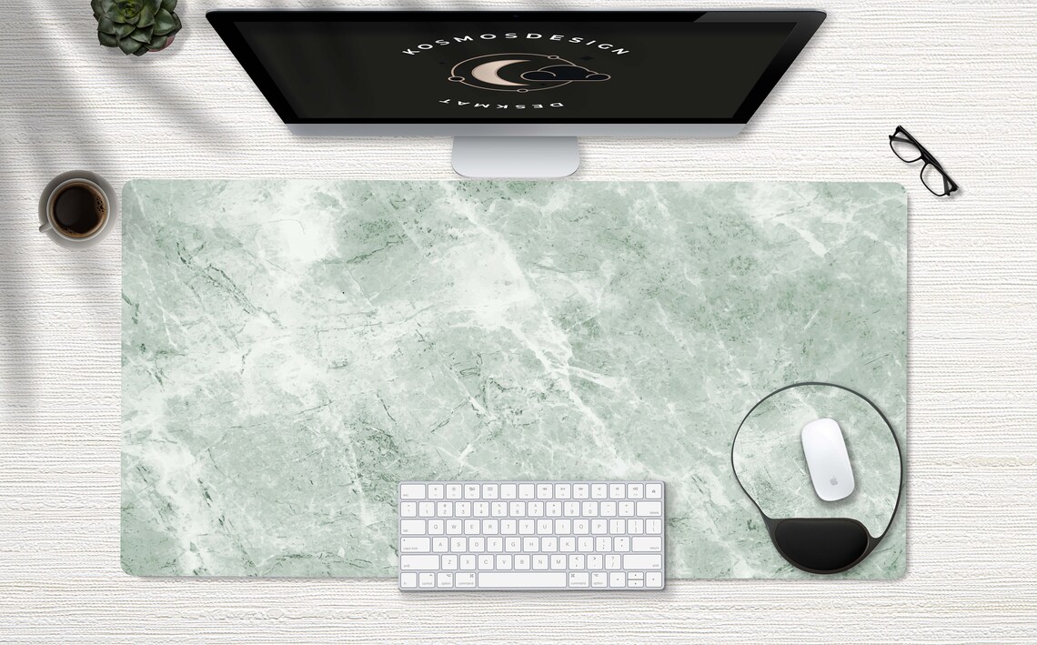 Mint Green Marble Desk Mat Green Desk Mat Office Desk | Etsy