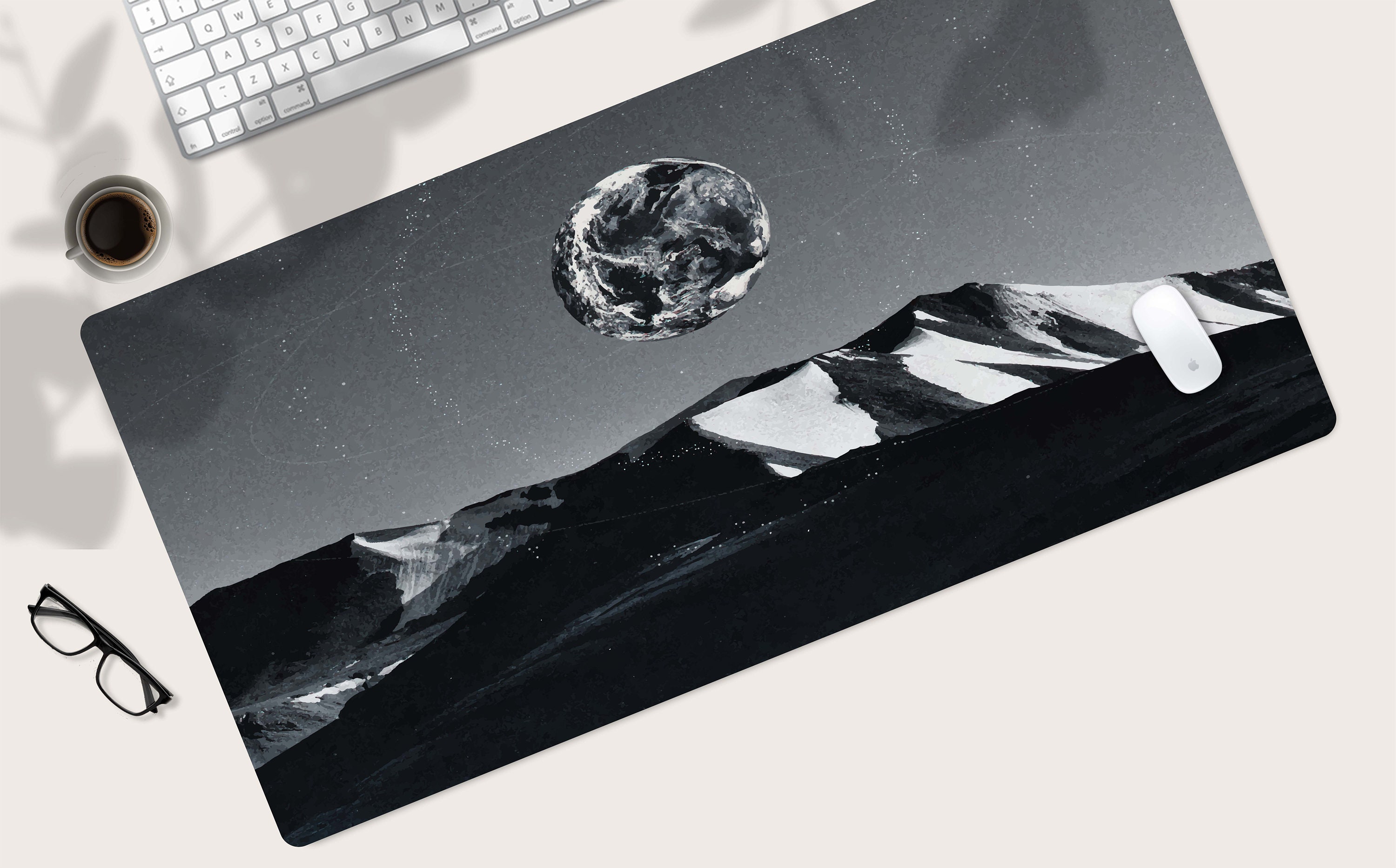 Mountains Landscape Full Moon Desk Mat Moon Desk Mat - Etsy