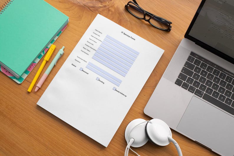IT Service Form | Editable & Printable PDF | Tech Support Log | Client ...