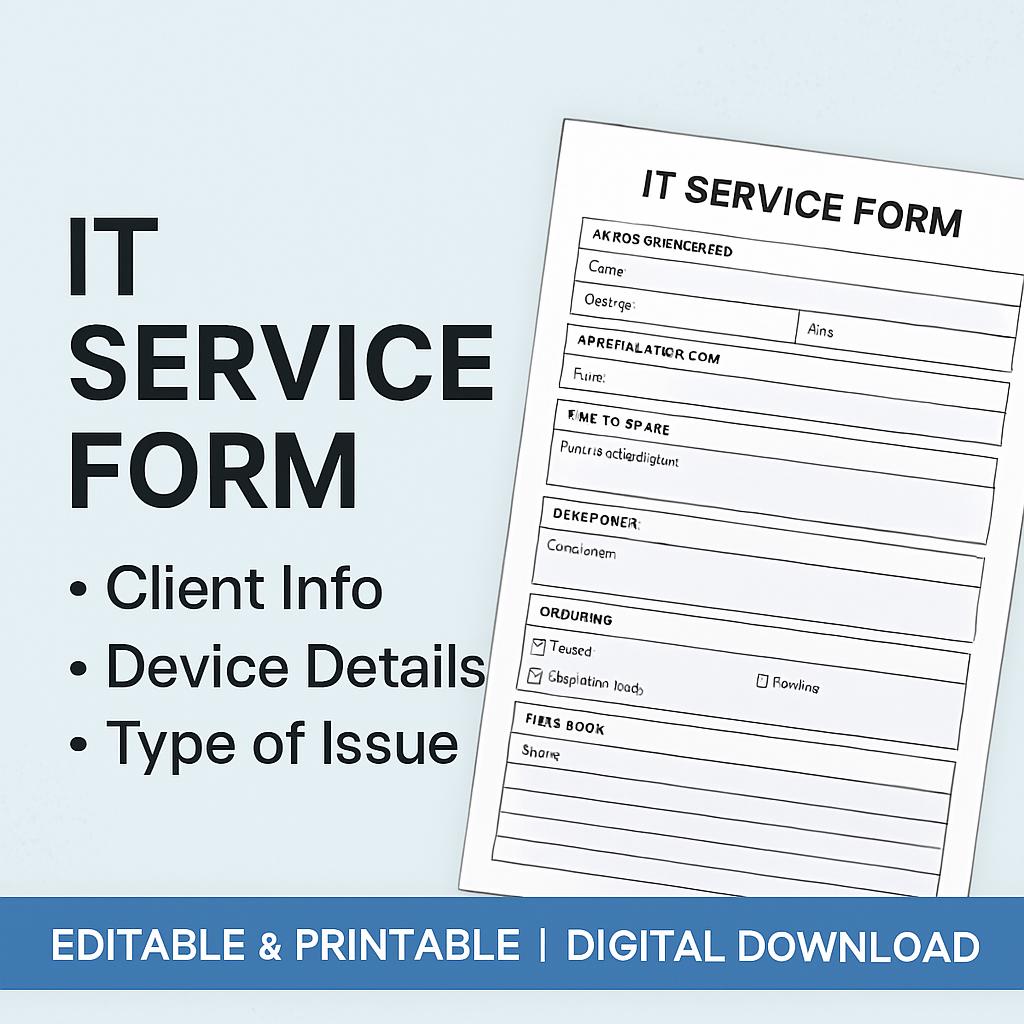 IT Service Form | Editable & Printable PDF | Tech Support Log | Client ...