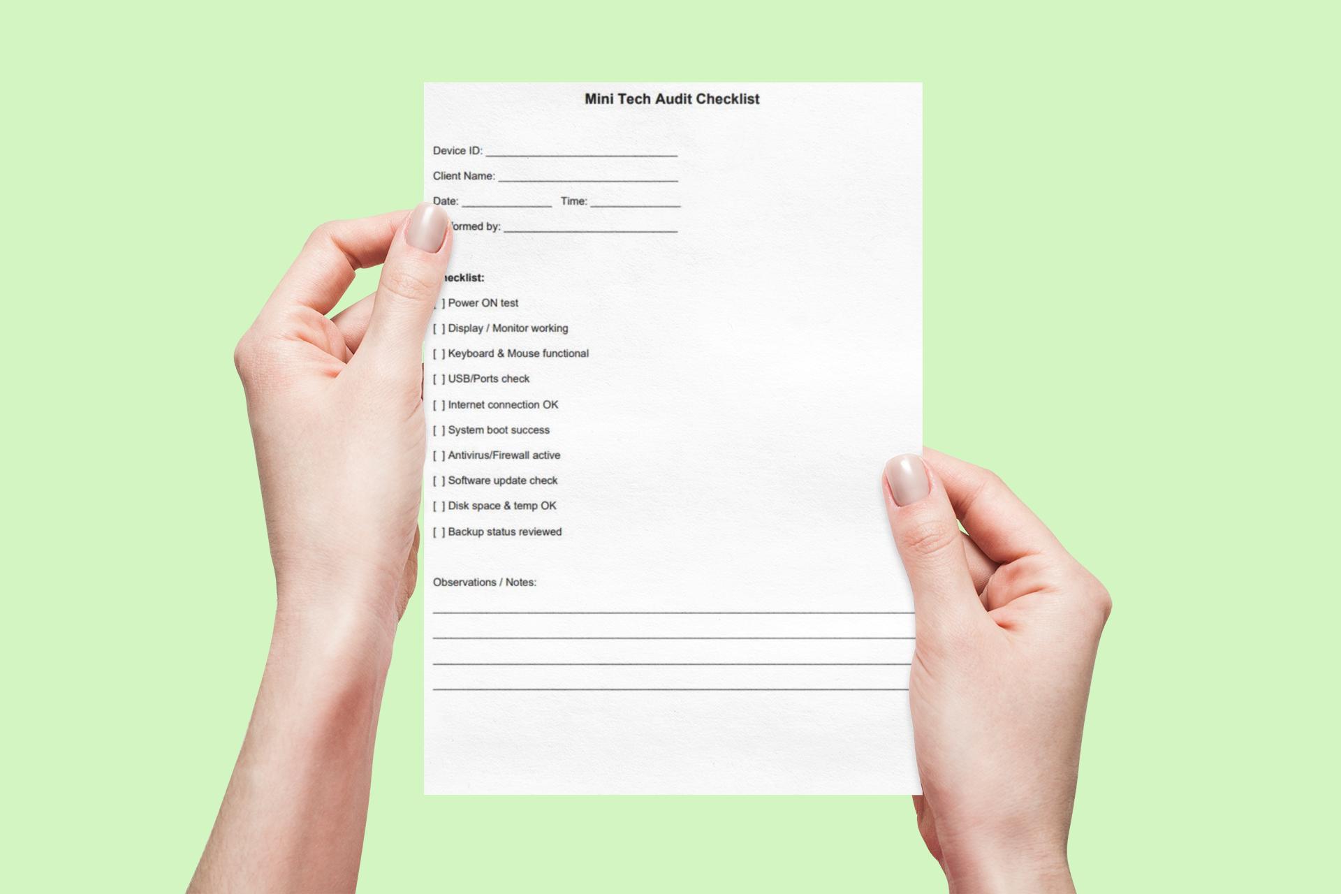 Mini Tech Audit Checklist | Editable and Printable PDF | PC and Laptop ...