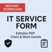IT Service Form | Editable & Printable PDF | Tech Support Log | Client ...