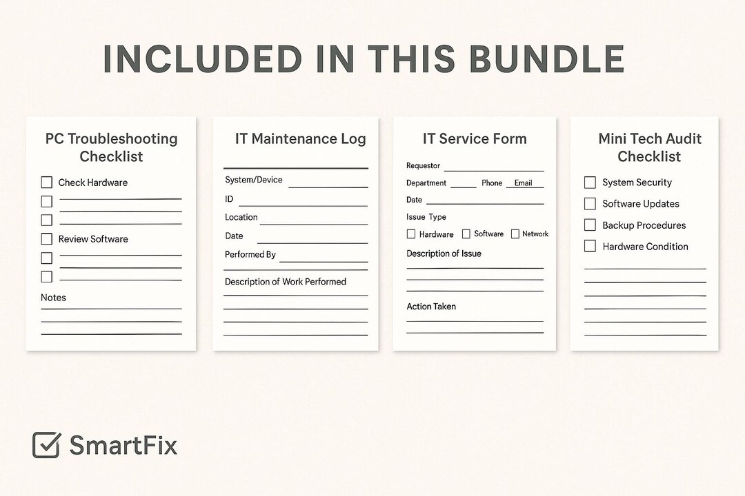 IT Support Printable Bundle | Editable PDF Forms & Checklists | PC ...