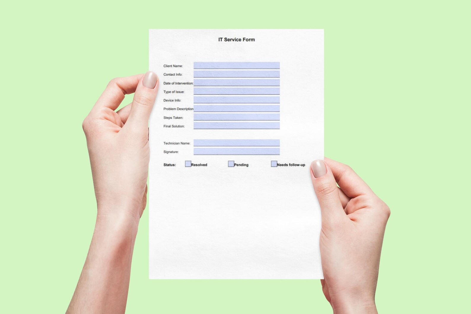 IT Service Form | Editable & Printable PDF | Tech Support Log | Client ...