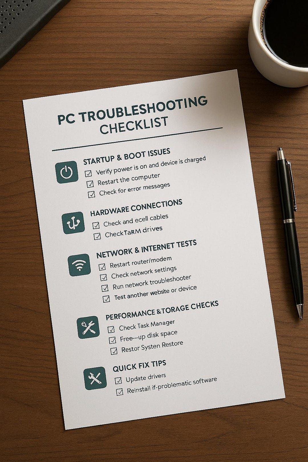PC Troubleshooting Checklist | Printable Only | Computer Repair Log ...