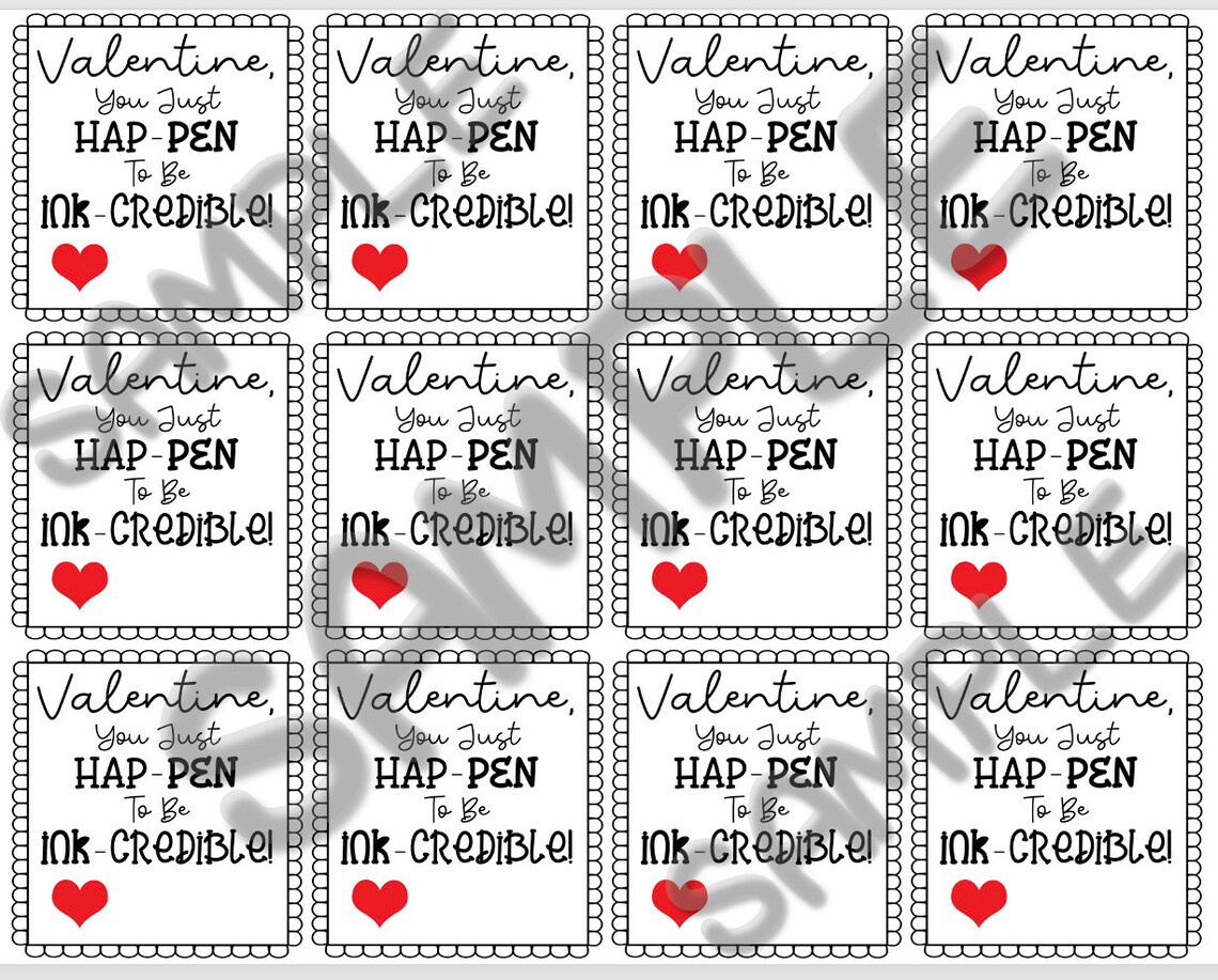 Valentine's Day Gift Tag - Valentine, You Just Hap-pen to Be Ink ...