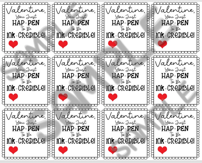 Valentine's Day Gift Tag - Valentine, You Just Hap-pen to Be Ink ...