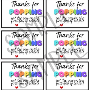 Back to School Student Gift Tags - Thanks for POPPING in - Back to ...