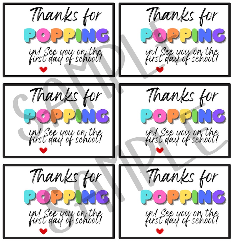 Back to School Student Gift Tags - Thanks for POPPING in - Back to ...