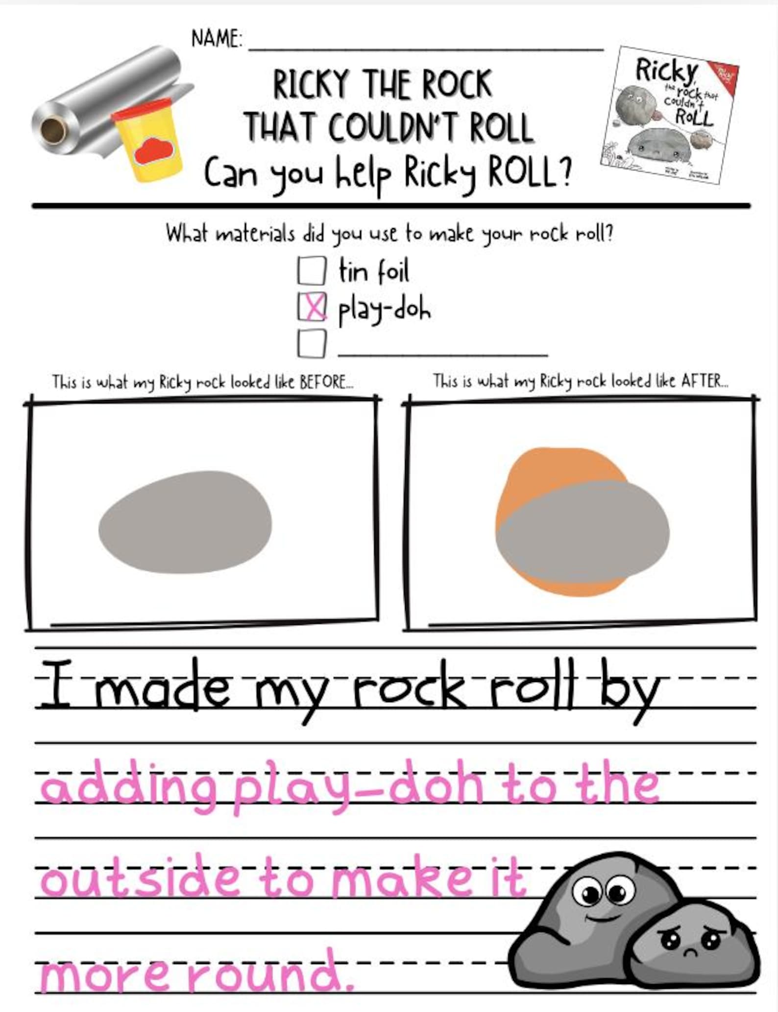 Ricky the Rock That Couldn't Roll Activity Packet - STEM Activity ...