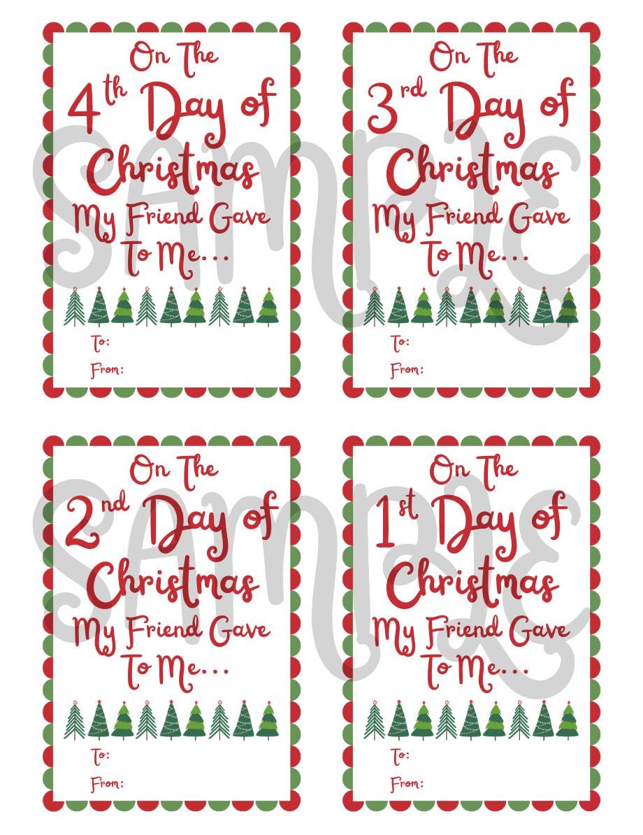 12 Days of Christmas Gift Tags - Countdown to Christmas - Small, Simple ...