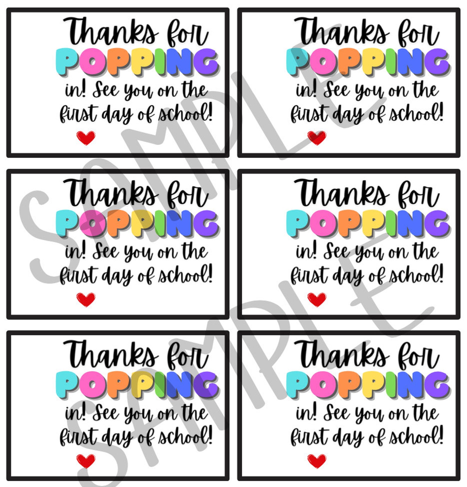 Back to School Student Gift Tags Thanks for POPPING in Back to School ...