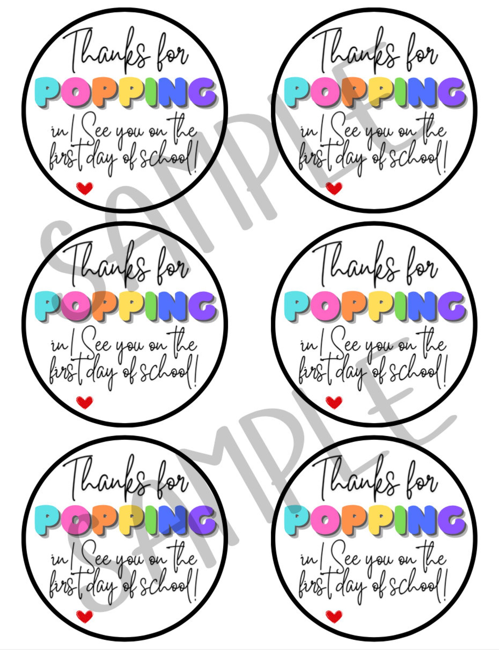 Back to School Student Gift Tags Thanks for POPPING in Back to School ...
