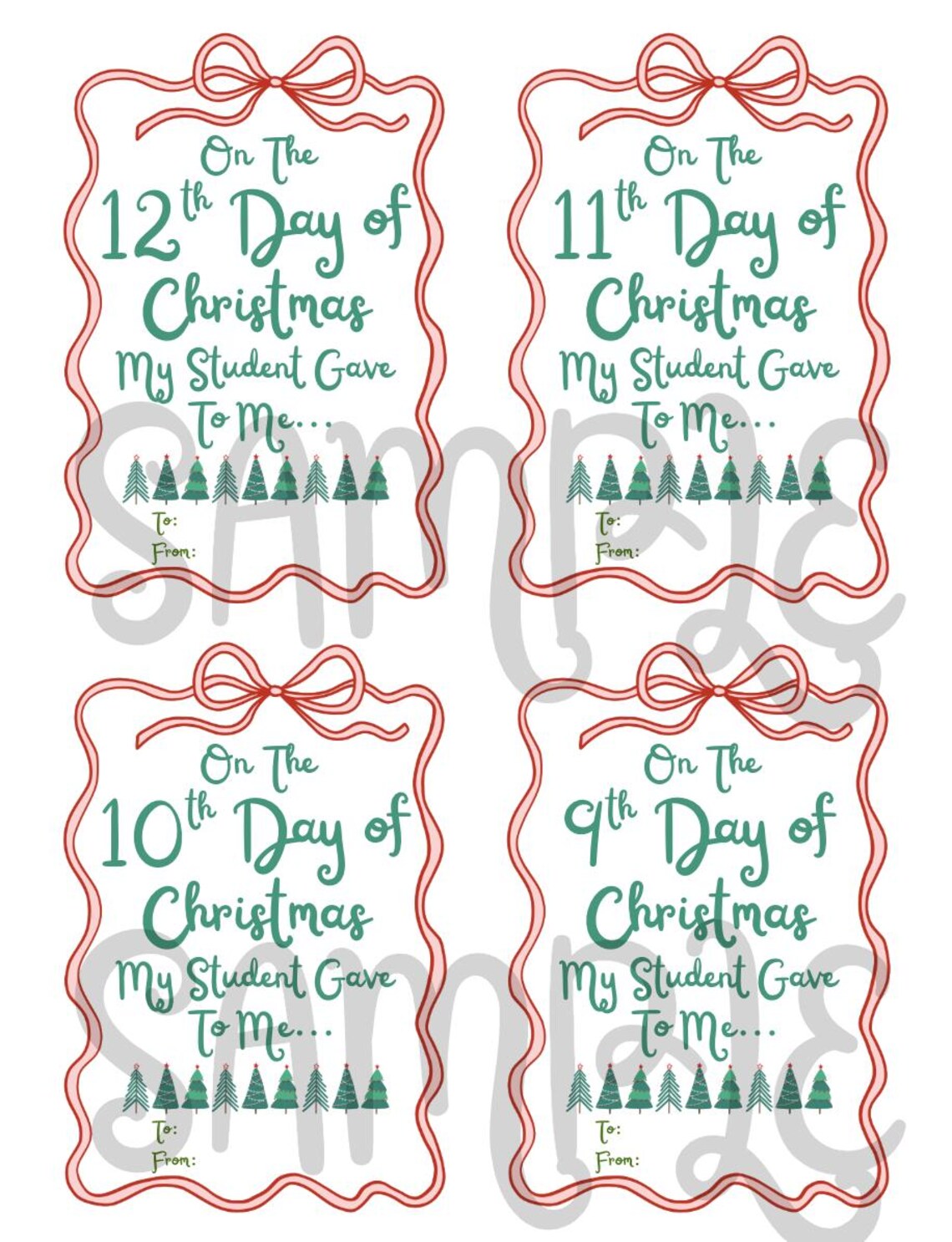 12 Days of Christmas Gift Tags - Countdown to Christmas - Small, Simple ...