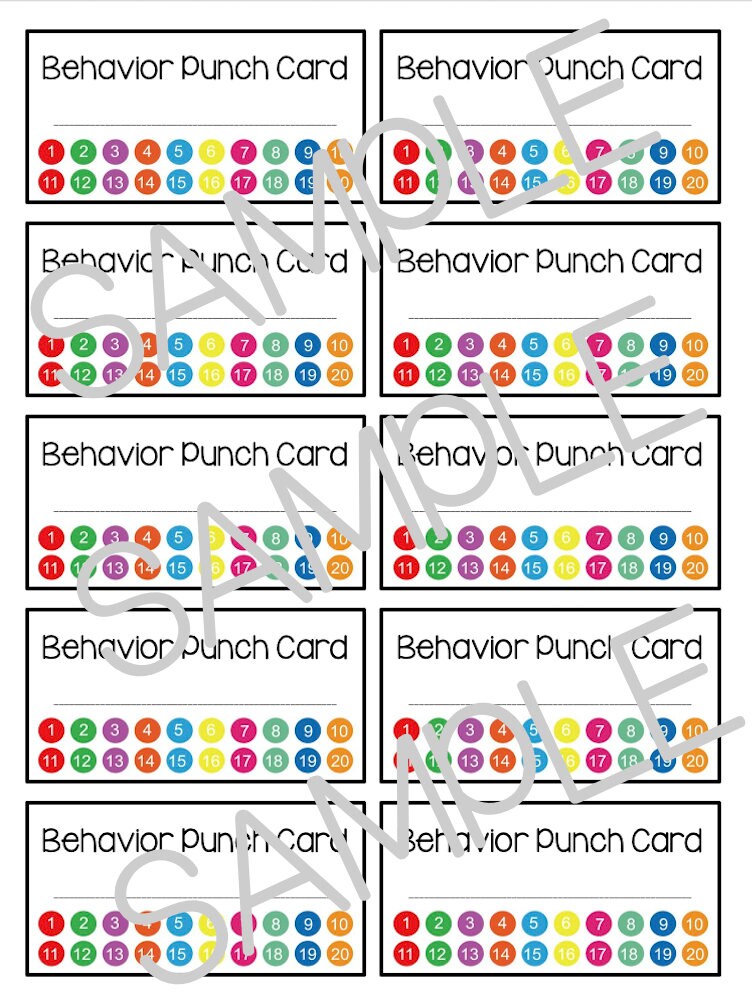 Behavior Punch Cards - Student Reward System - Printable - Instant ...