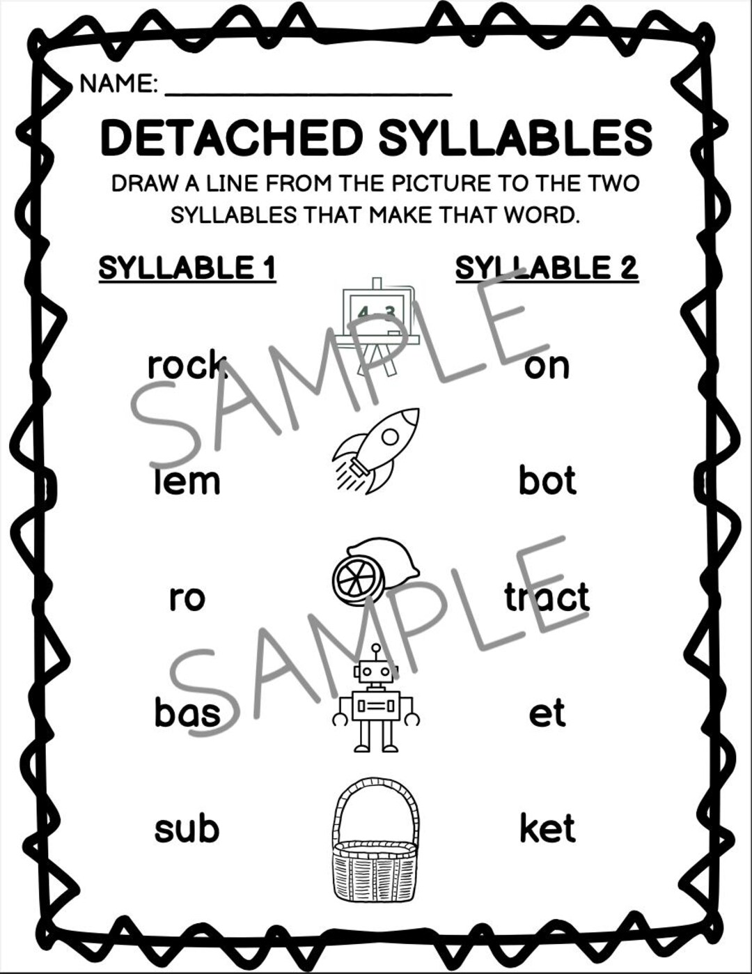 Detached Syllables Practice - 2 Syllable Words - Instant Download ...