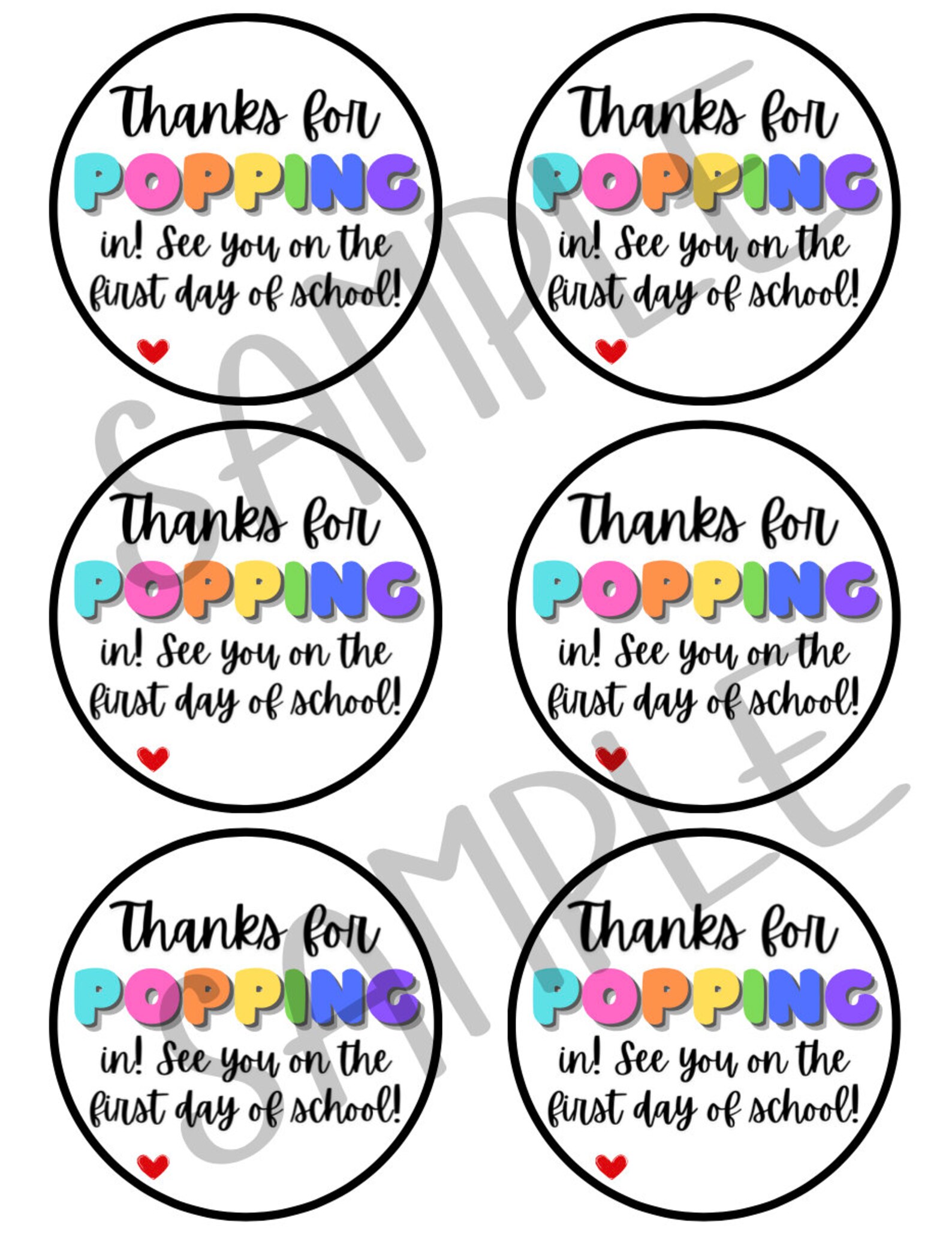 Back to School Student Gift Tags - Thanks for POPPING in - Back to ...